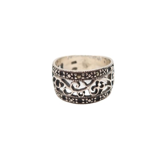Signed | Jewelry | Sterling Silver 925 Scroll Leaf Marcasite Pinky Ring ...
